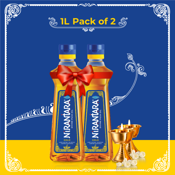 Nirantara Gold Divine Puja Oil | 1L (Pack of 2) | Pooja Made Pure | Ja
